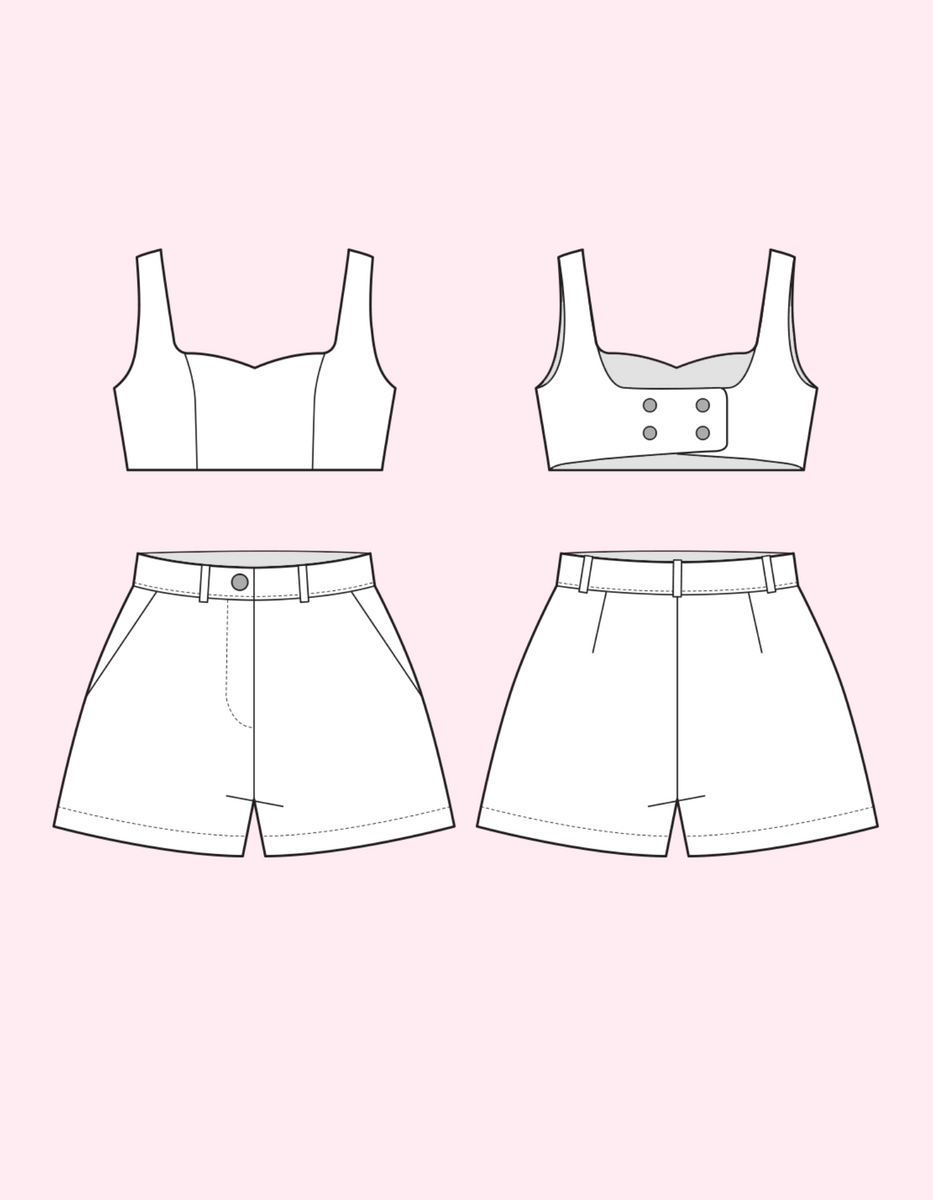 Sophie Crop Bustier Top + High Waisted Shorts Sewing Pattern